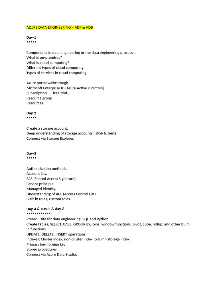 Azure Data Engineering Course Content Day Wise. | PDF | Apache Spark | Database Index