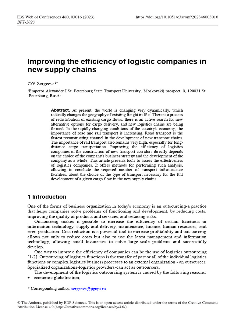 Improving The Efficiency of Logistic Companies in | PDF | Logistics | Transport