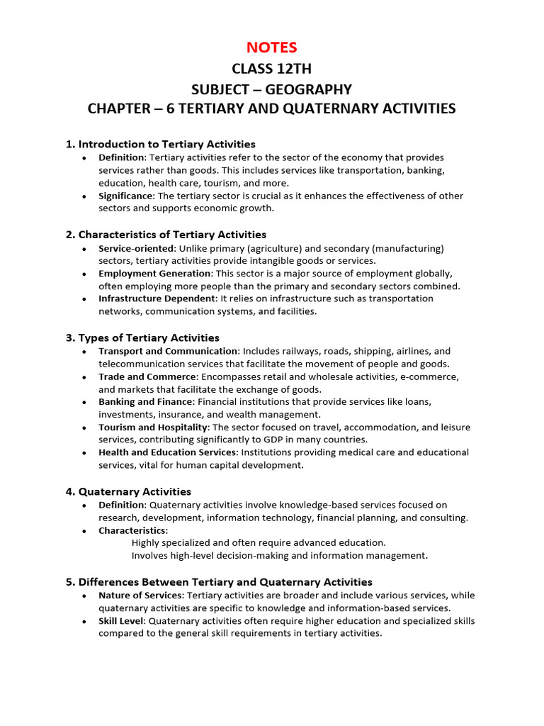 Class 12 Geography: Tertiary Activities | PDF | Economic Growth ...