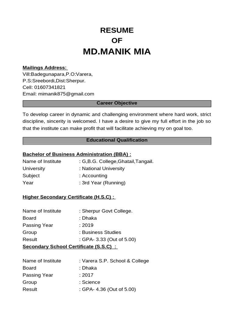 MD - Manik Mia CV | PDF