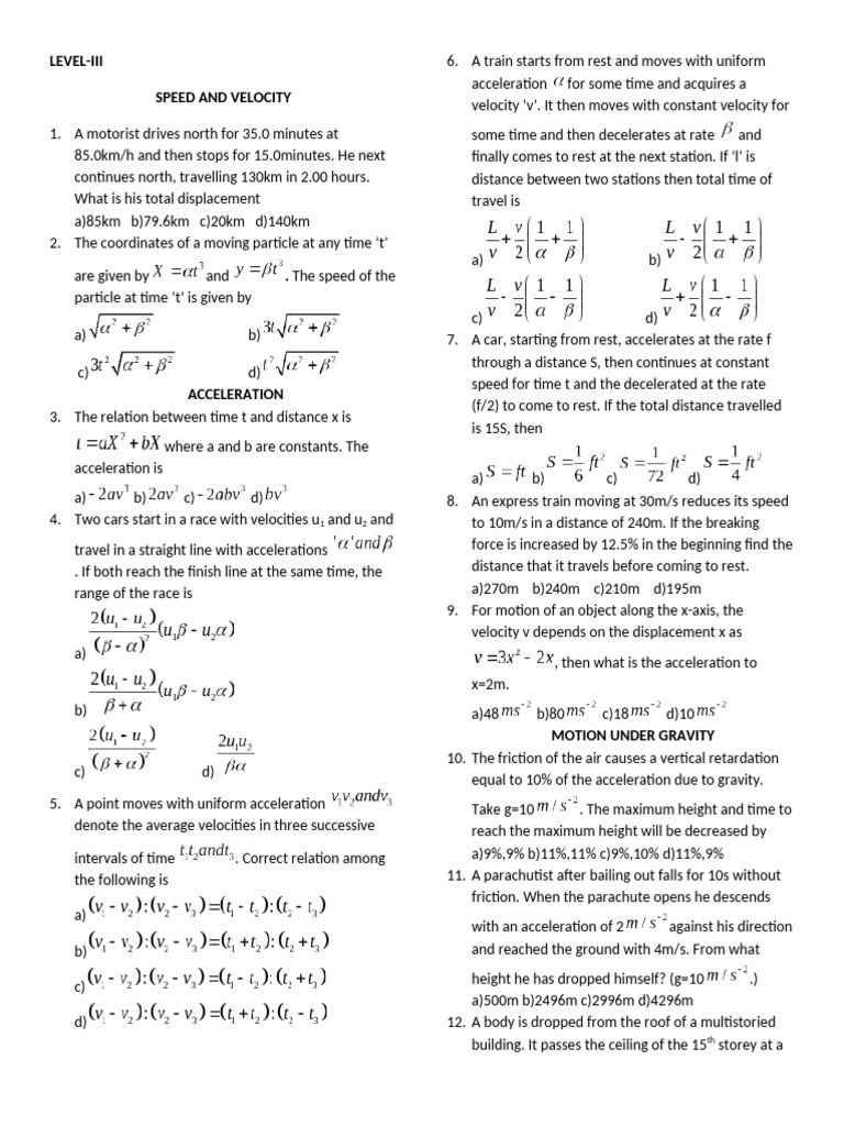 Physics Problem Set for Students | PDF | Acceleration | Velocity