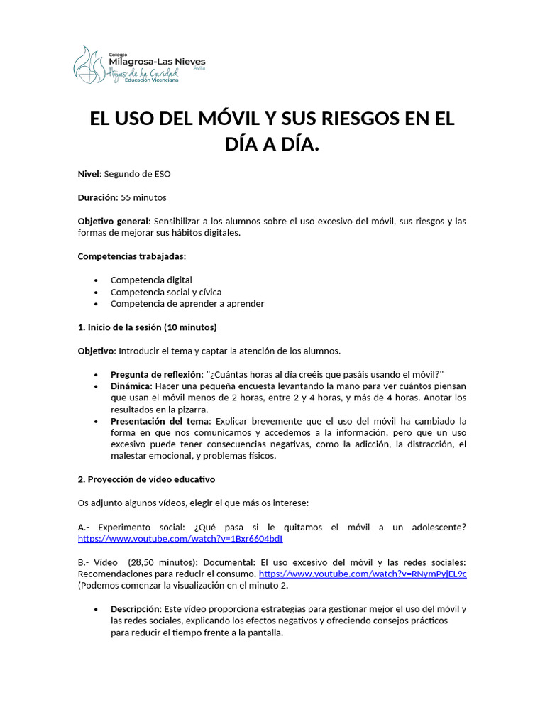 TUTORÍA USO DEL MÓVIL PARA SEGUNDO DE ESO. | PDF | Adolescencia | Sicología