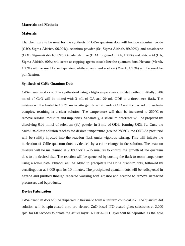 CdSe synthesis | PDF | Materials | Physical Sciences