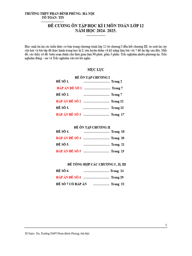 HDG Đề Cương Toán 12-Kì 1 | PDF