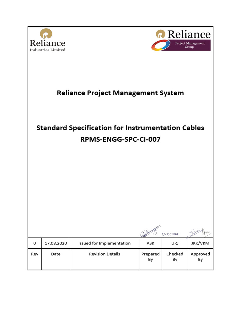 Standard Spec for Instrumentation Cables | PDF | Electrical Wiring ...