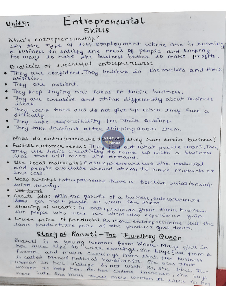 Entrepreneurial Skills Notes | PDF