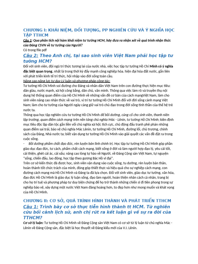 ĐỀ CƯƠNG TTHCM | PDF