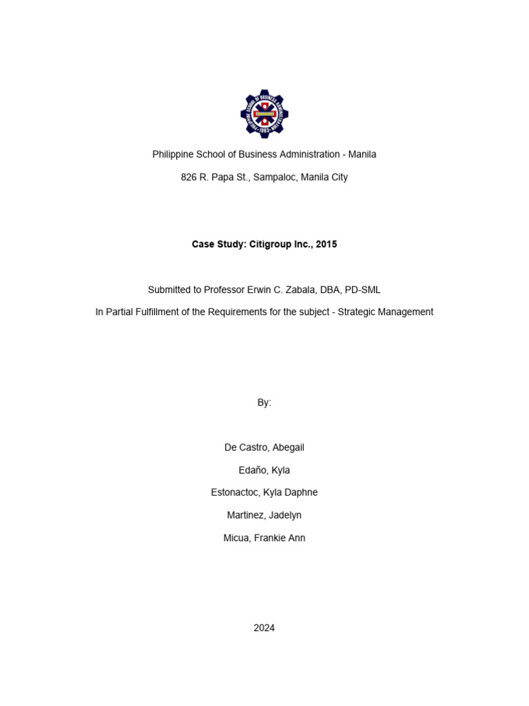 Citigroup Inc. Strategic Management Case | PDF | Citigroup | Banks