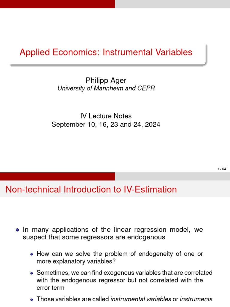 Applied Economics IV Lecture Notes | PDF | Endogeneity (Econometrics ...