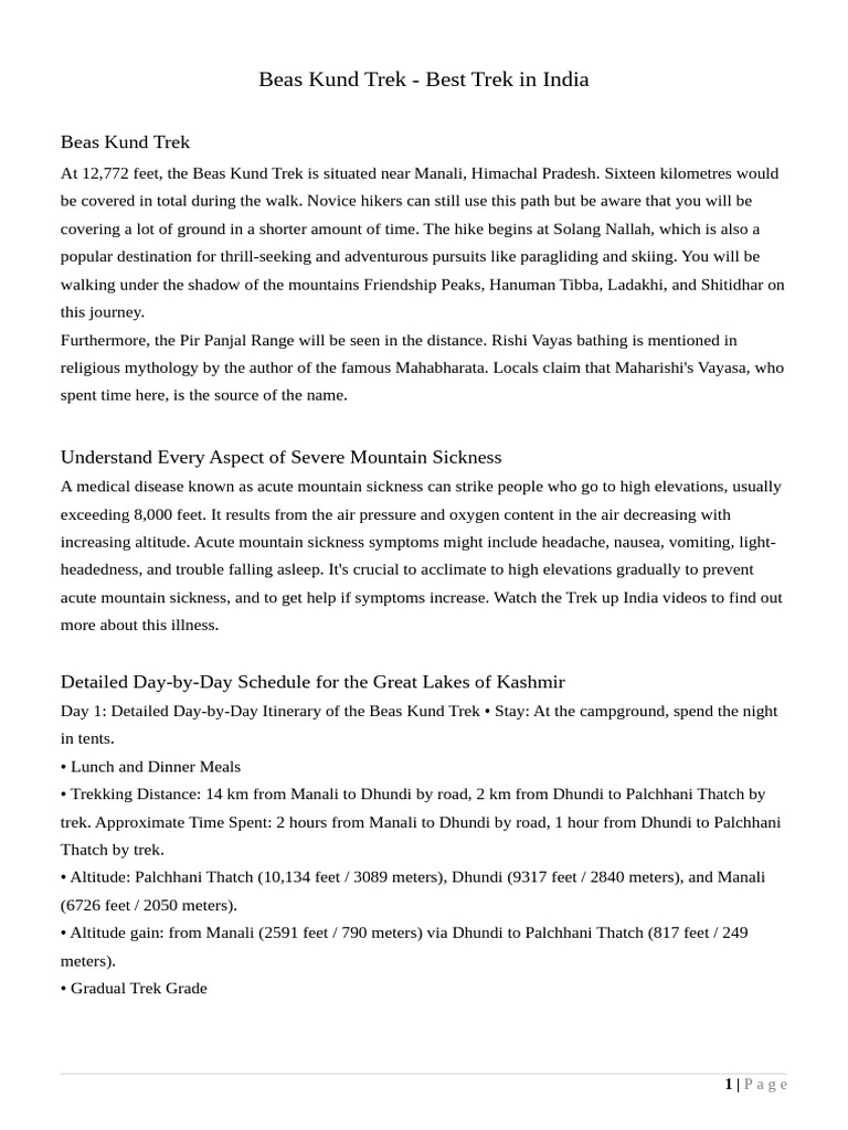 Beas Kund Trek - Best Trek in India | PDF | Hiking