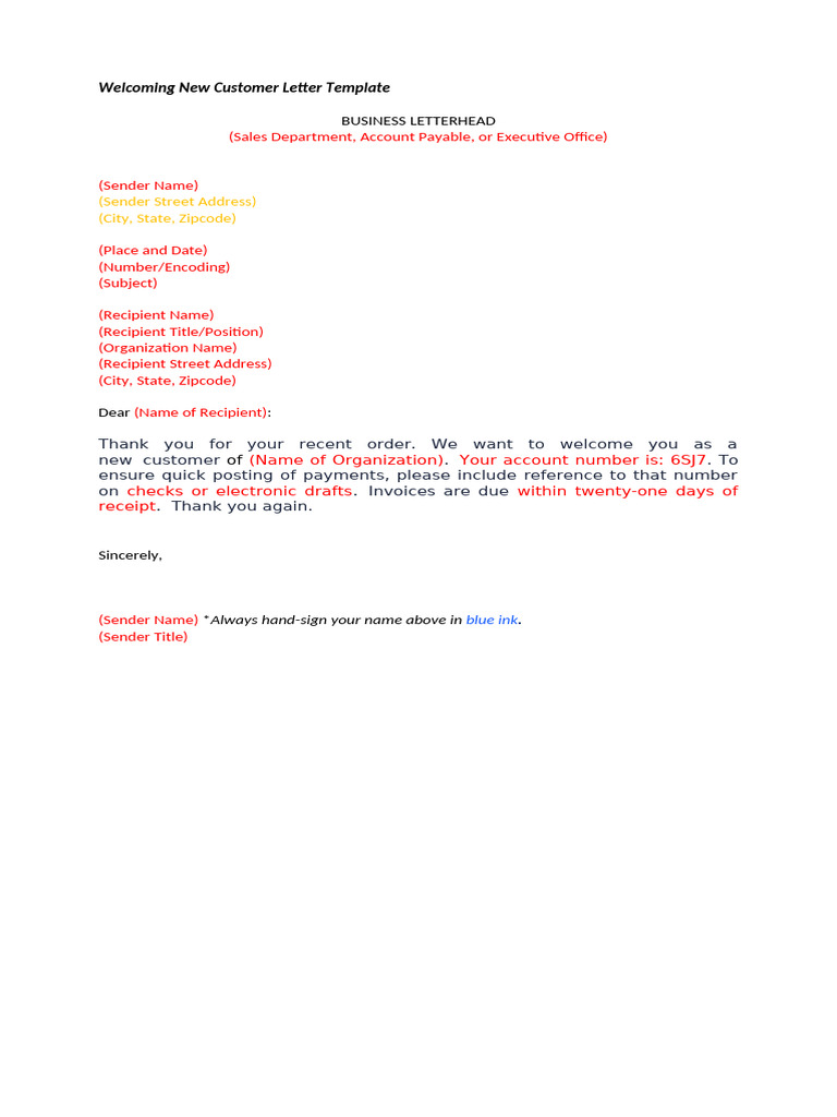 Welcoming New Customer Letter Template | PDF