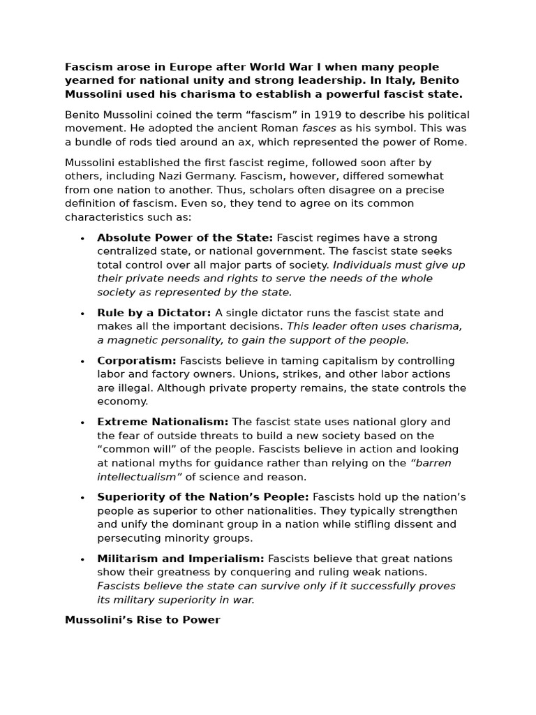 Mussolini and the Rise of Fascism | PDF | Fascism | Benito Mussolini