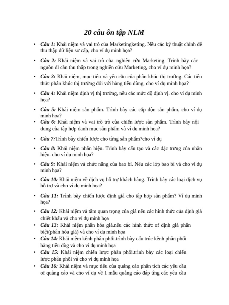 20 câu ôn tập NLM | PDF