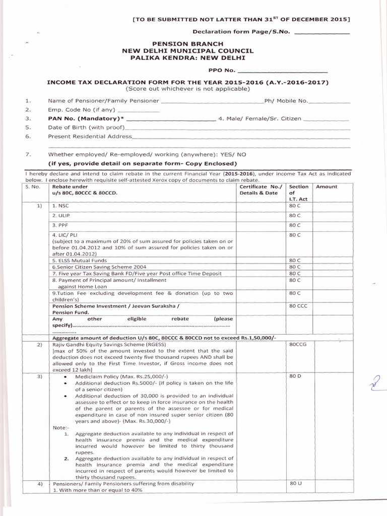 Income Tax Declaration Form For Year 2015-2016 | PDF