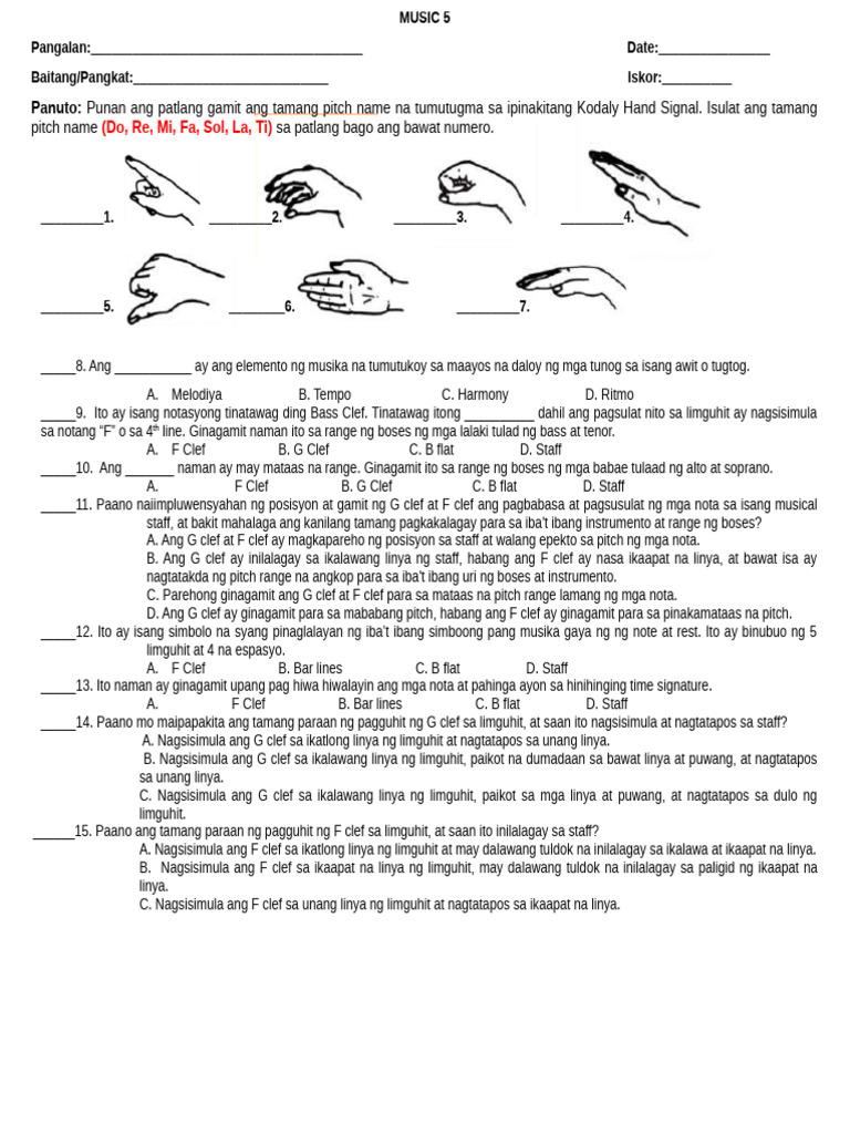 Weekly Test Music 5 Quarter 2 | PDF
