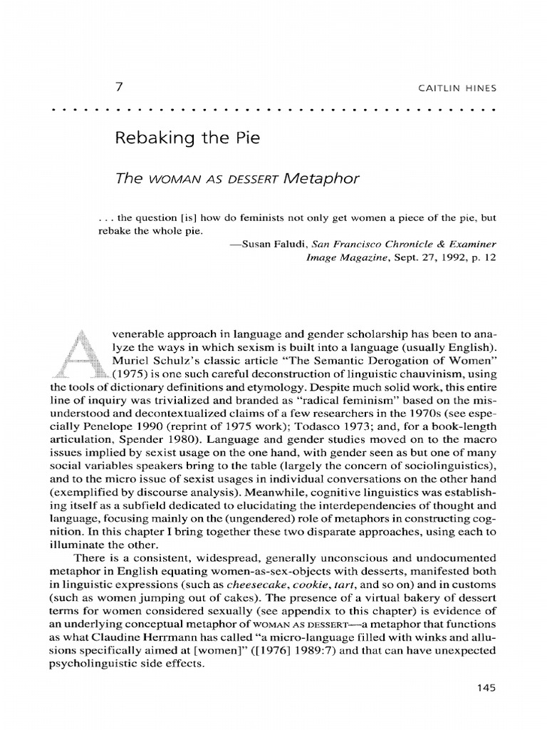 Rebaking The Pie The WOMAN AS DESSERT Metaphor Hines1999 | PDF | Metaphor | Linguistics
