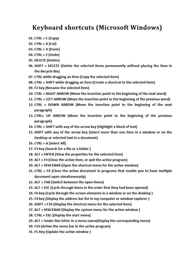 75 COMPUTER KEYBOARD SHORTCUTS | PDF | Computer Keyboard | Keyboard Shortcut