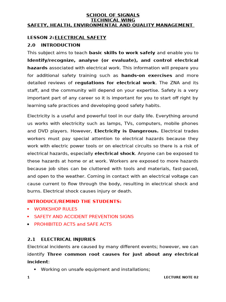 02 Electrical Safety Pdf High Voltage Electric Arc