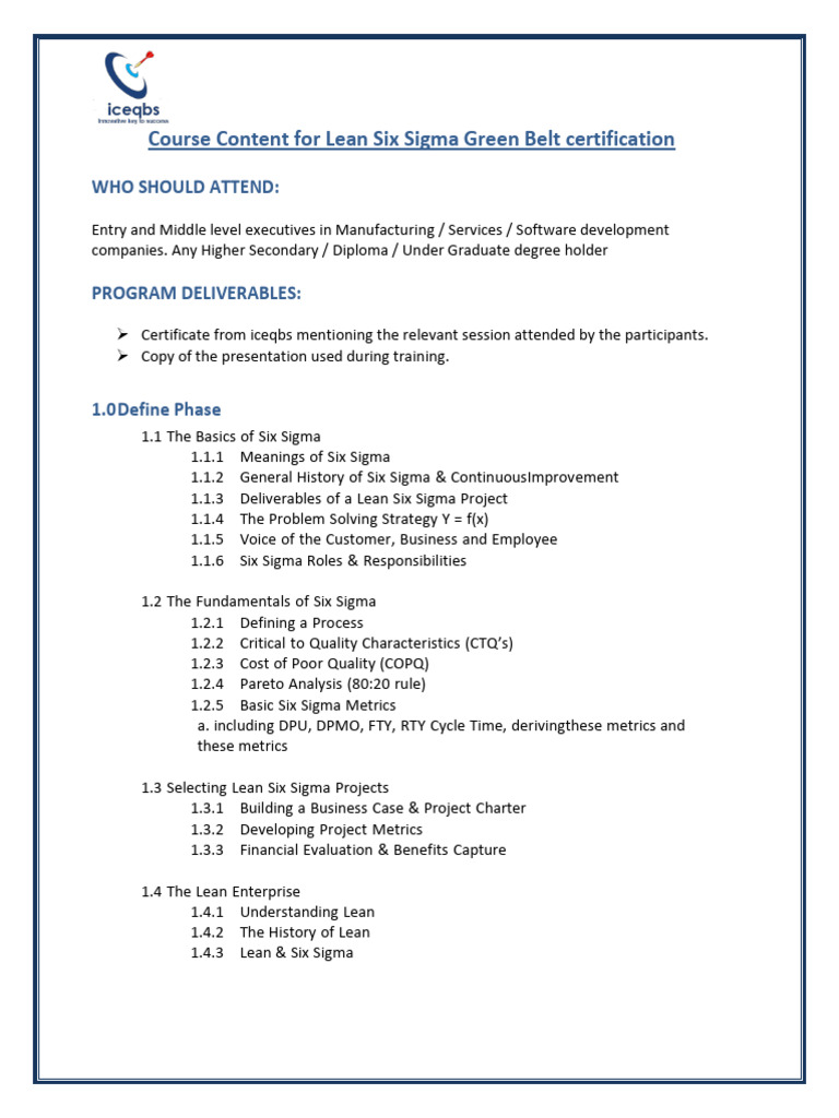 Course Content For Lean Six Sigma Green Belt | PDF | Regression ...