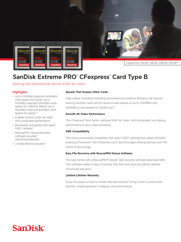 Data Sheet Extreme Pro Cfexpress Type B | PDF | Raw Image Format ...
