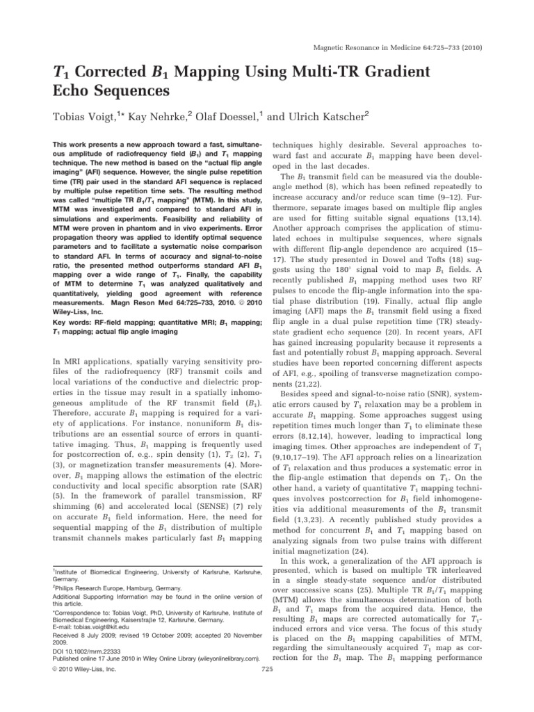 Tobias Voigt_T1 Corrected B1 Mapping Using Multi-TR Gradient | PDF ...