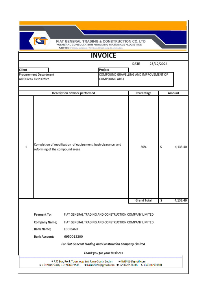Compound Improvement 1ST Installment Invoice - 051053 | PDF