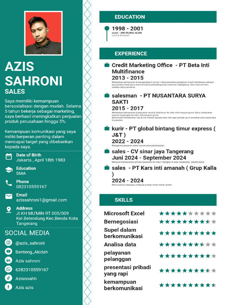 Azis Sahroni Sales Motoris Resume | PDF