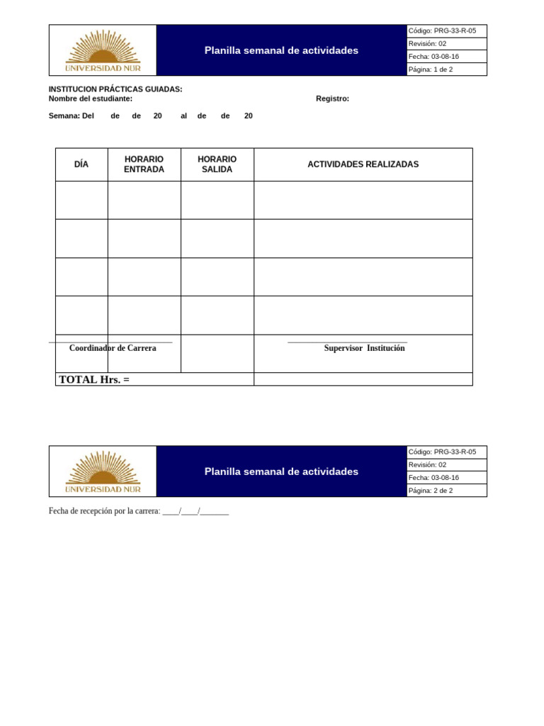 Formulario Semanal de Practica Guiada | PDF