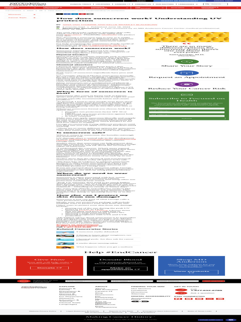 How Does Sunscreen Work Understanding UV Protection MD Anderson Cancer Center | PDF | Sunscreen ...