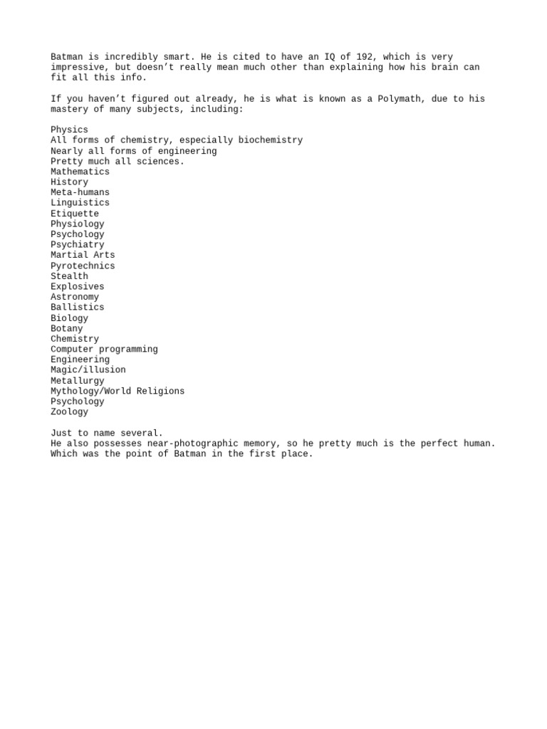 Batman Intelligence Proof Polymath | PDF