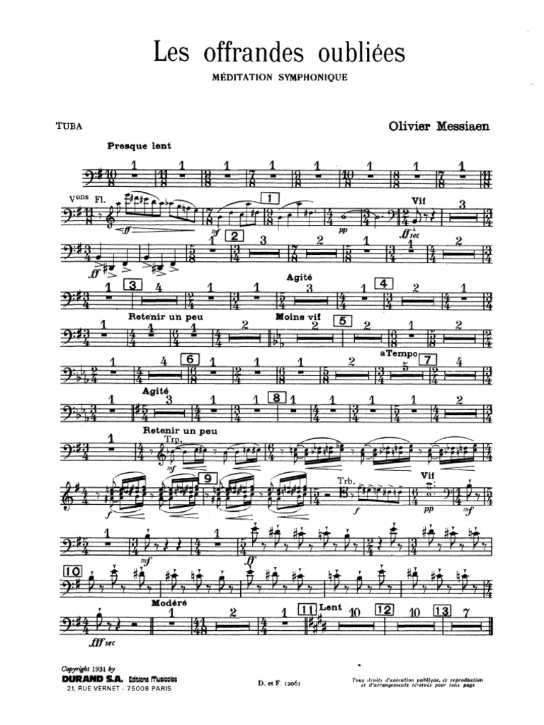 Messiaen - Les Offrandes Oubliées - Tuba | PDF