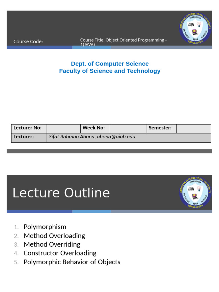 Lecture 7 Polymorphism Pdf Method Computer Programming Constructor Object Oriented 0852