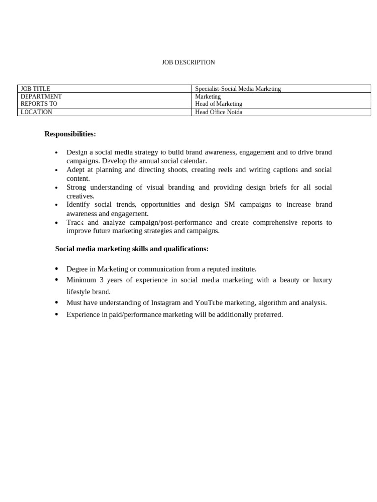 JD Social Media Marketing Manager | PDF