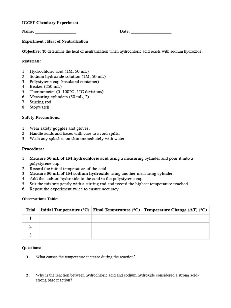 Heat of neutralisation CHM240 | PDF | Sodium Hydroxide | Chemistry