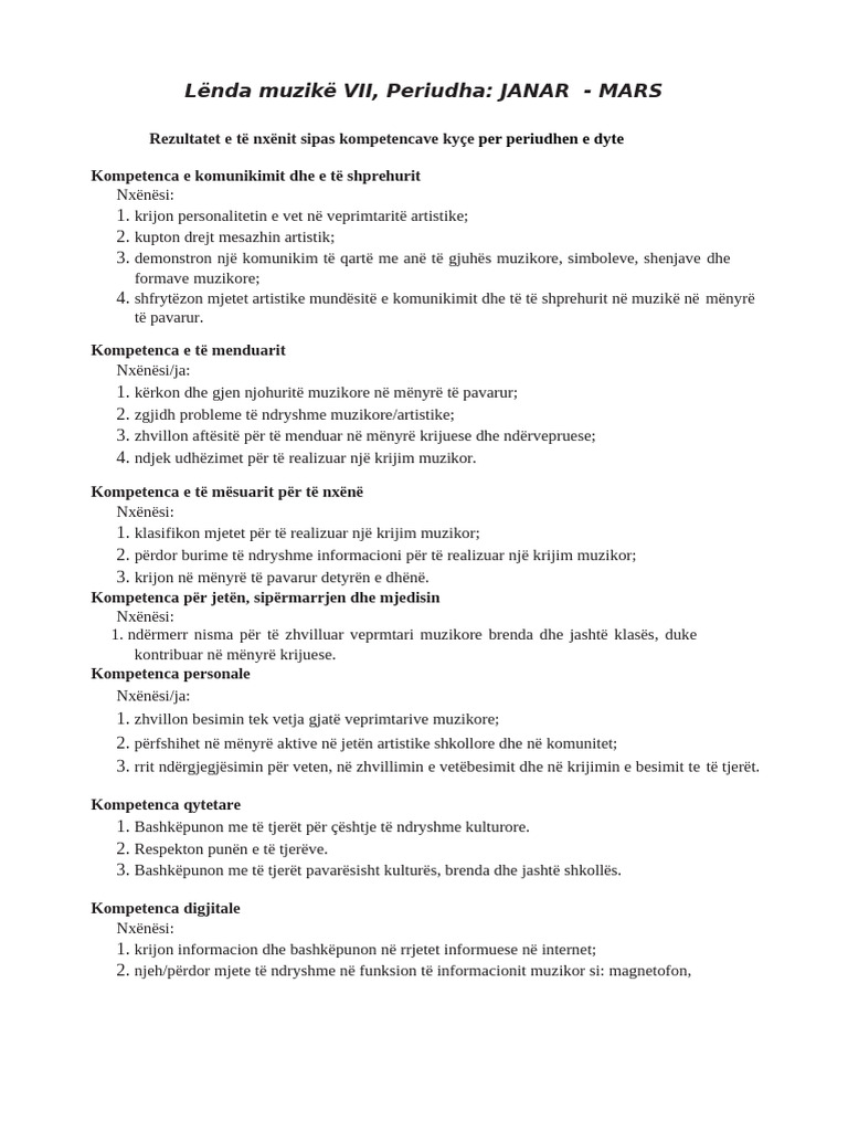 Muzika 7 Janar Mars | PDF