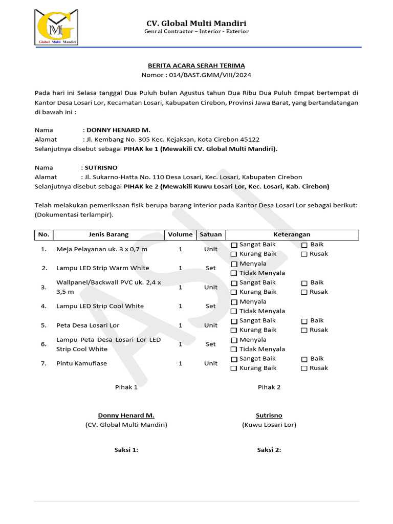 014_VII_2024_BAST_LOSARI LOR_INTERIOR DESA | PDF