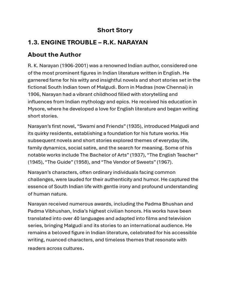 Engine Trouble by R.K. Narayan | PDF
