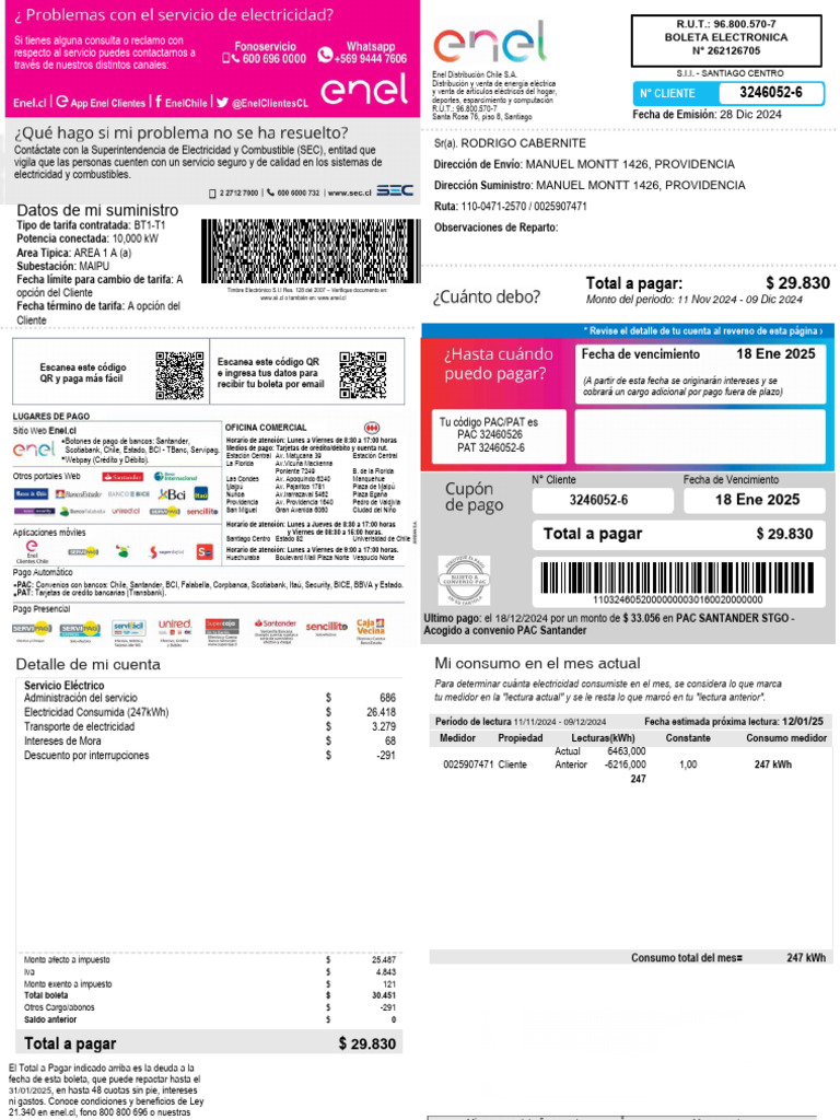 Boleta Electrónica Enel: Detalles y Pago | PDF | Bancario