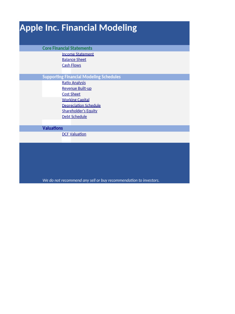 Apple Inc. Financial Model Overview | PDF | Valuation (Finance) | Free ...