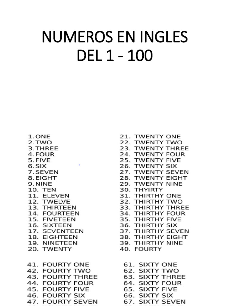Numeros en Ingles Del 1 - 100 | PDF