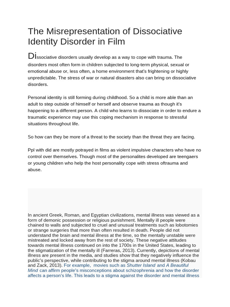 Misrepresentation of DID in Movies | PDF | Mental Disorder ...