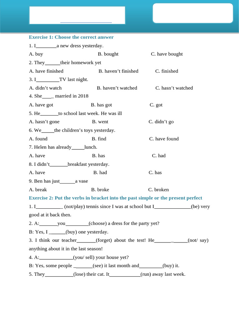 Present Perfect-Worksheet 3 | PDF