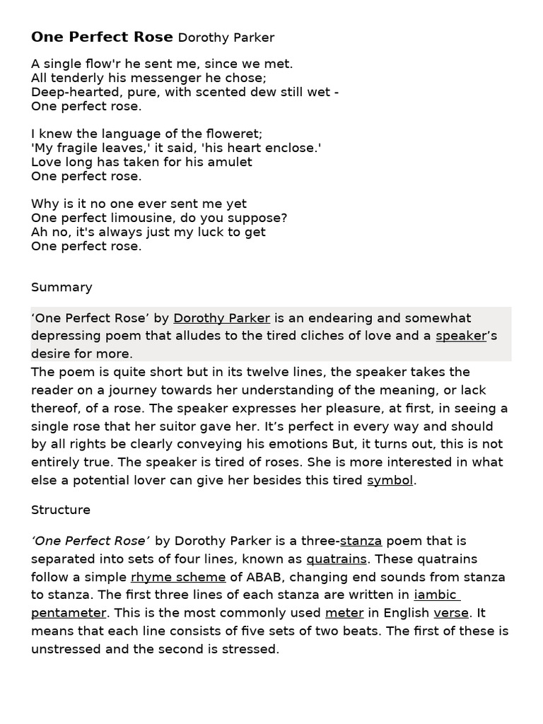 One Perfect Rose Dorothy Parker | PDF | Poetry | Poetics