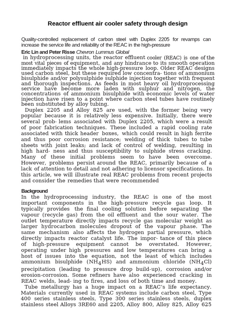 2013 October Reactor Effluent Air Cooler Safety - Through Design | PDF ...