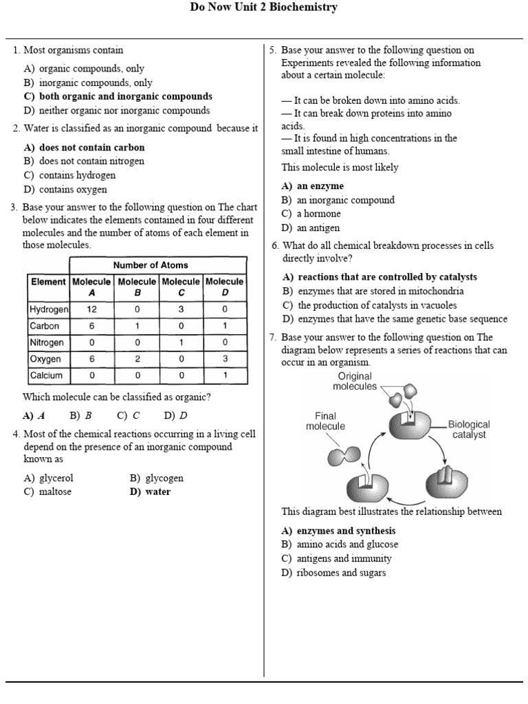 do - now - unit - 2 - biochemistry - tc احياء | PDF | Biochemistry ...