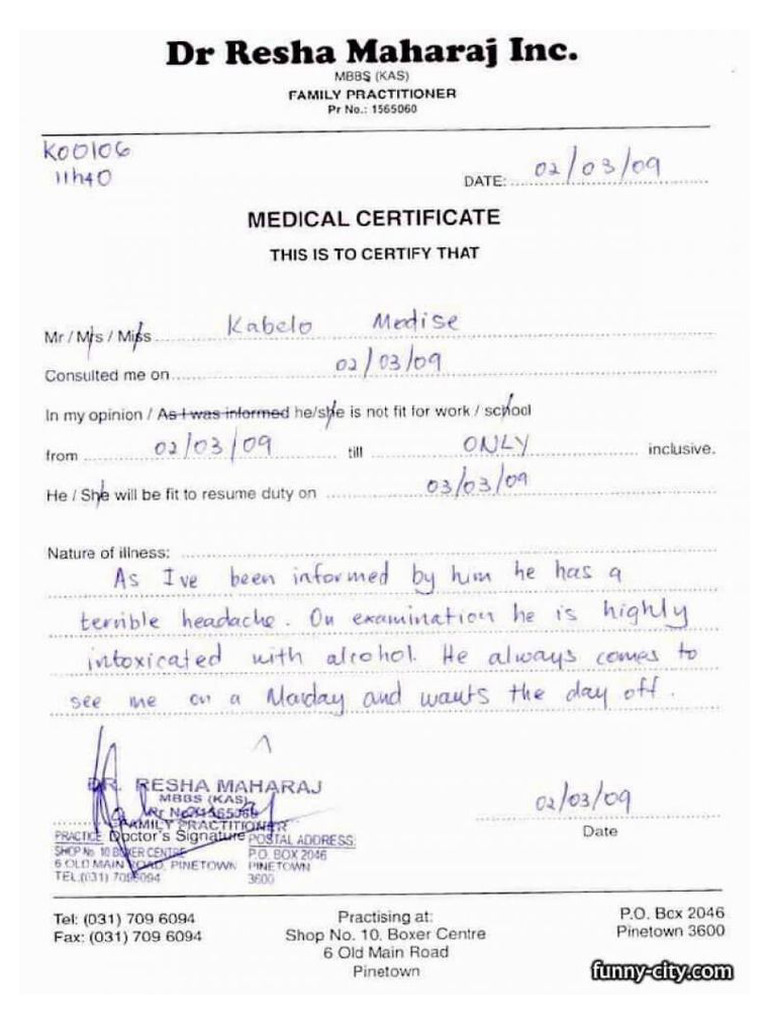 Medical Certificate | PDF
