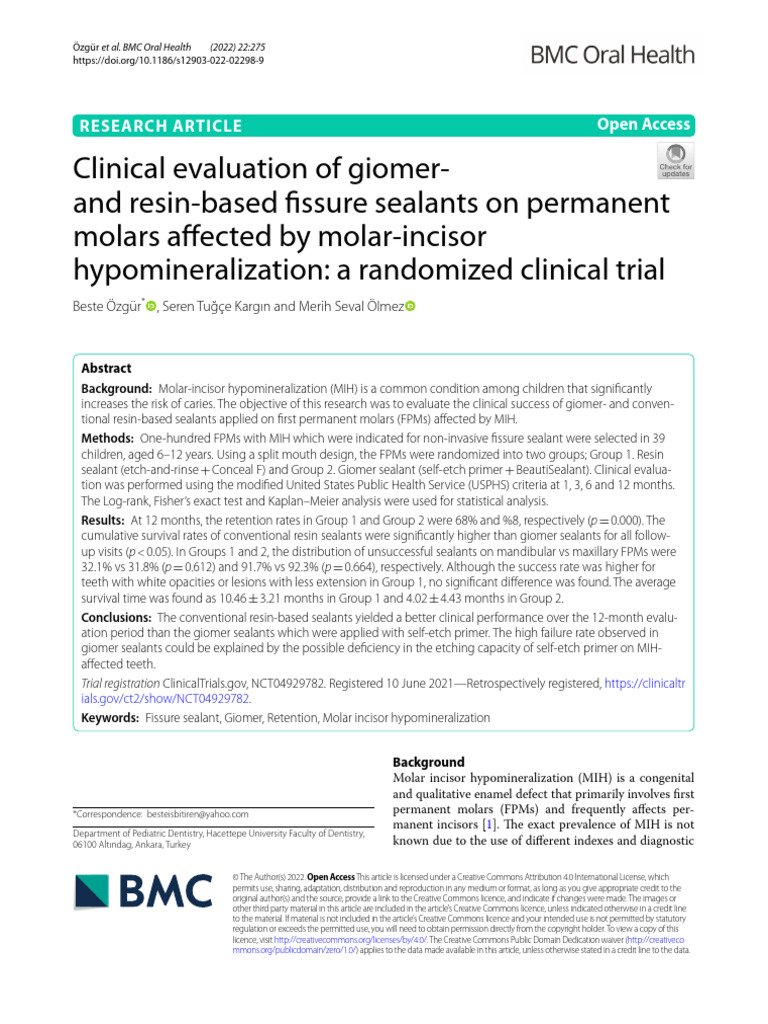 (TT) Clinical Evaluation of Giomer - and Resin-Based Fissure Sealants ...