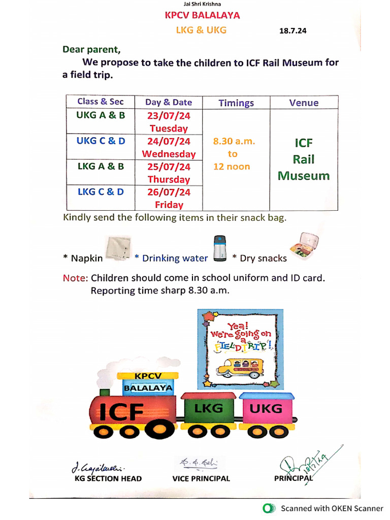 KG Field Trip Circular 2024-2025 | PDF