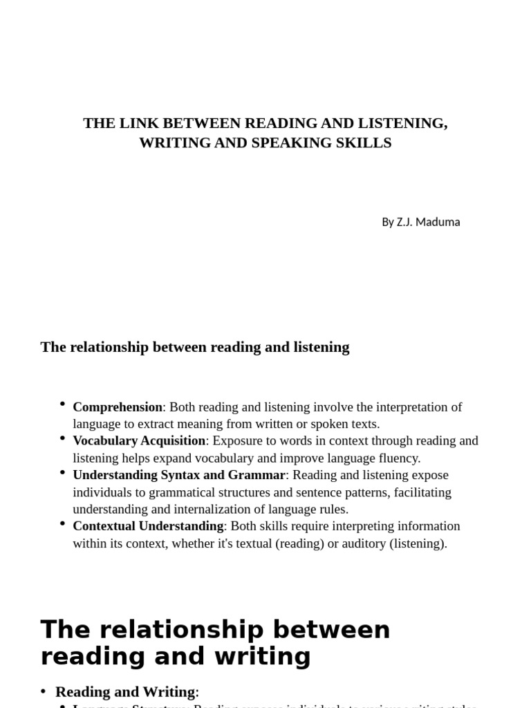 The Link Between Reading and Listening, Writing, Speaking | PDF ...