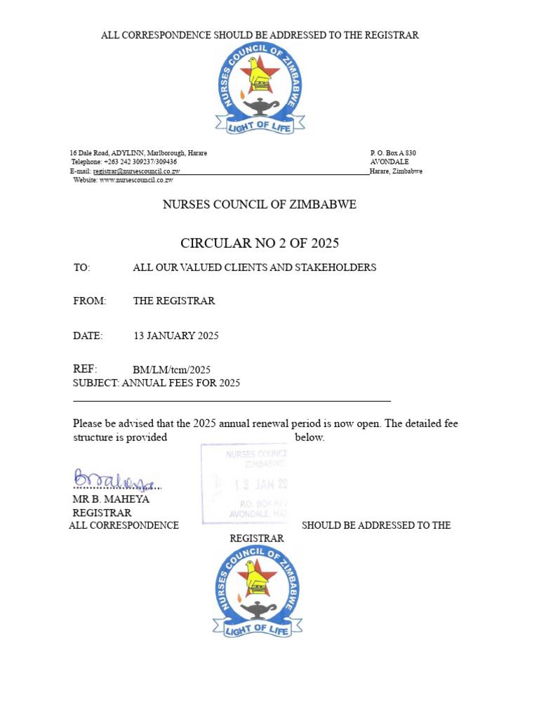 Nurses Council 2025 Fees | PDF | United States Dollar | Service Industries